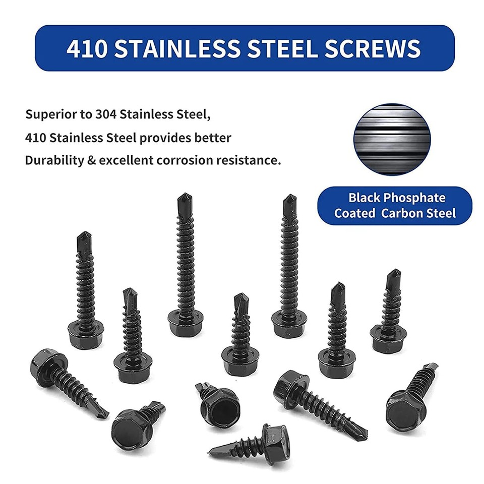 100 PCS 410 Stainless Steel #8x3/4" Self Tapping Screws for Metal Black ...