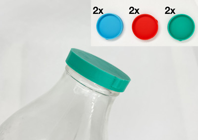 6x Classic 1 pint Glass Milk Bottle Tops Caps Lids 2x RED 2x BLUE 2x ...