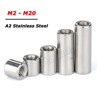 M2 - M20 Round Connector Nuts Threaded Sleeve Rod Bar Stud Long Nut A2 ...