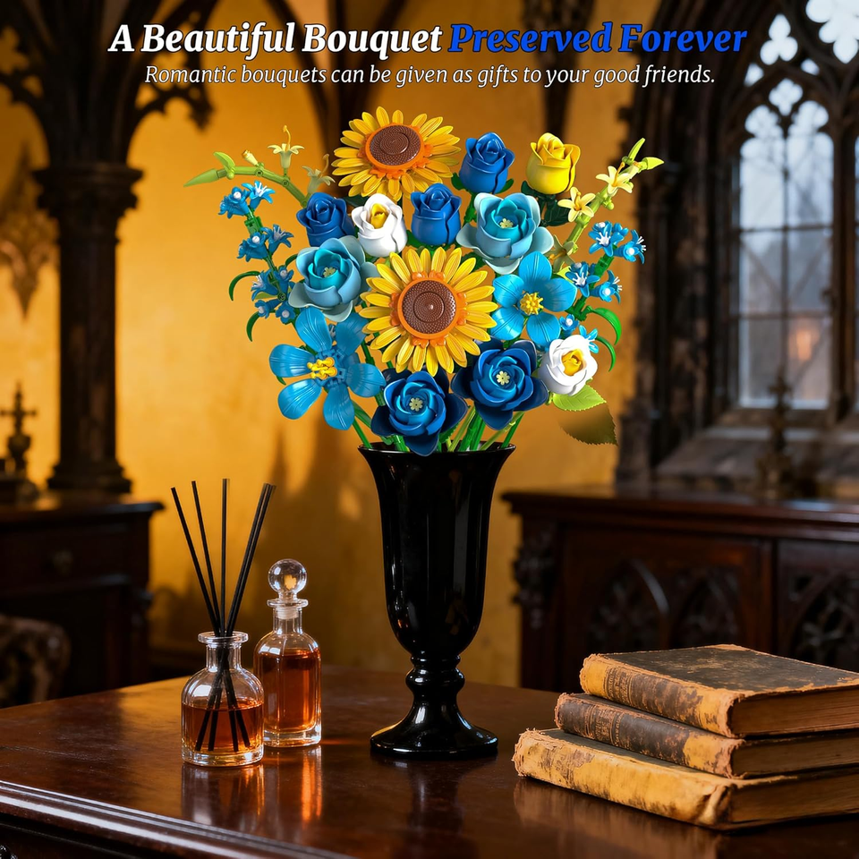 Gothic Blue Rose & Sunflower Building Block Set: Compatible with Lego ...