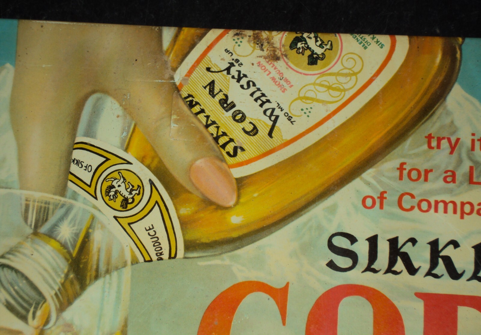 SIKKIM CORN WHISKEY VINTAGE ADVERTISING TIN SIGN WITH CALENDER DAY AND ...