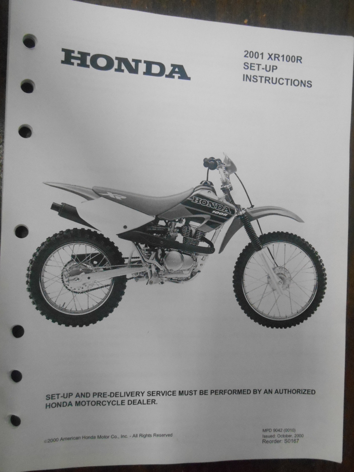 Vintage Honda Factory Set-Up Instructions Manual 2001 XR100R 9042-0167 ...