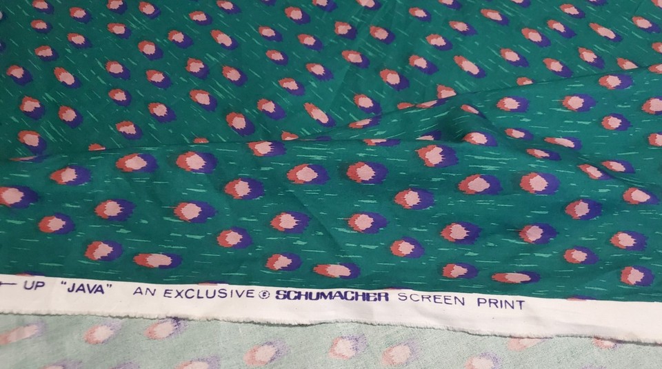 SCHUMACHER Amero Fabric "Java" Green Blue Pink Geometric 100% Linen Screen Print | eBay