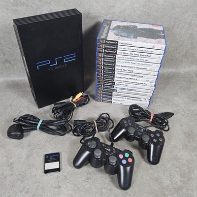 sony playstation 2 ps2 fat black console bundle with 2 controllers & 17 ...