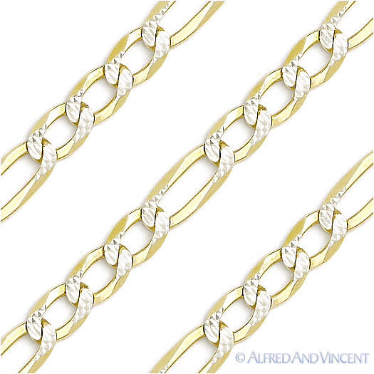 5mm Figaro Pave Link .925 Sterling Silver 14k Yellow Gold-Plated Chain ...