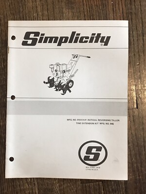 Original Simplicity Roticul Reversing Tiller Mfg No.910 & 945 Manual | eBay
