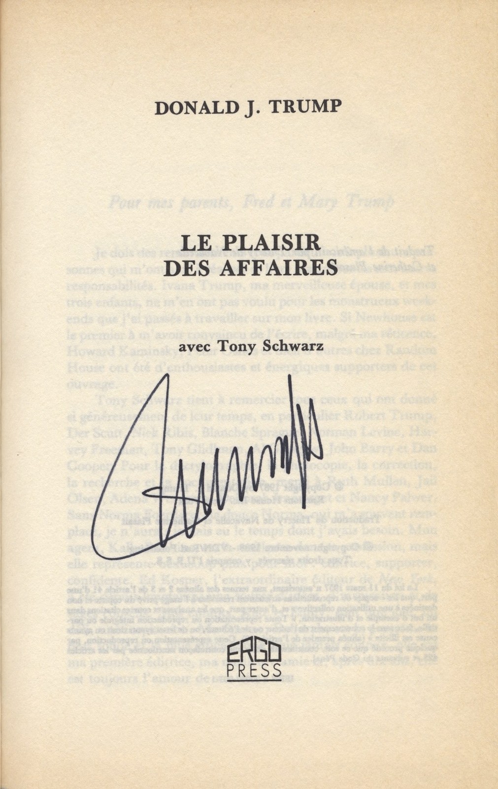 DONALD TRUMP Autographed Signed Book French edition TRUMP: THE ART OF ...