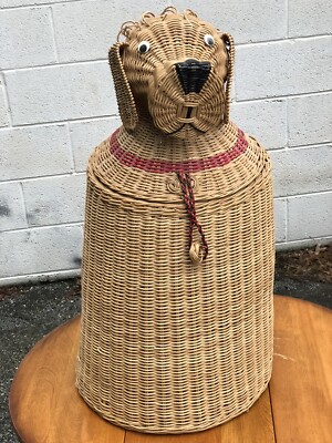 Vintage Woven Rattan/Wicker Large Dog Basket 27" Whimsical Boho Decor ...