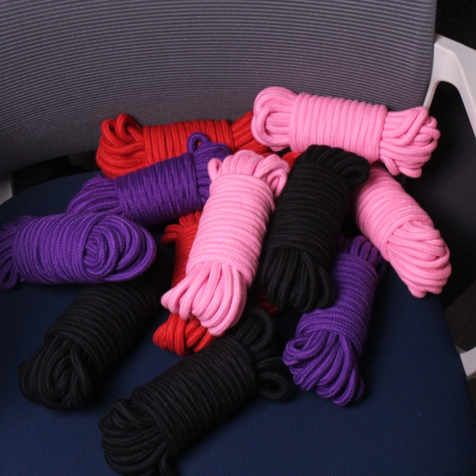 3 x 10 Meter Shibari Ropes Couples Soft 100% Cotton Black Pnk Purple ...
