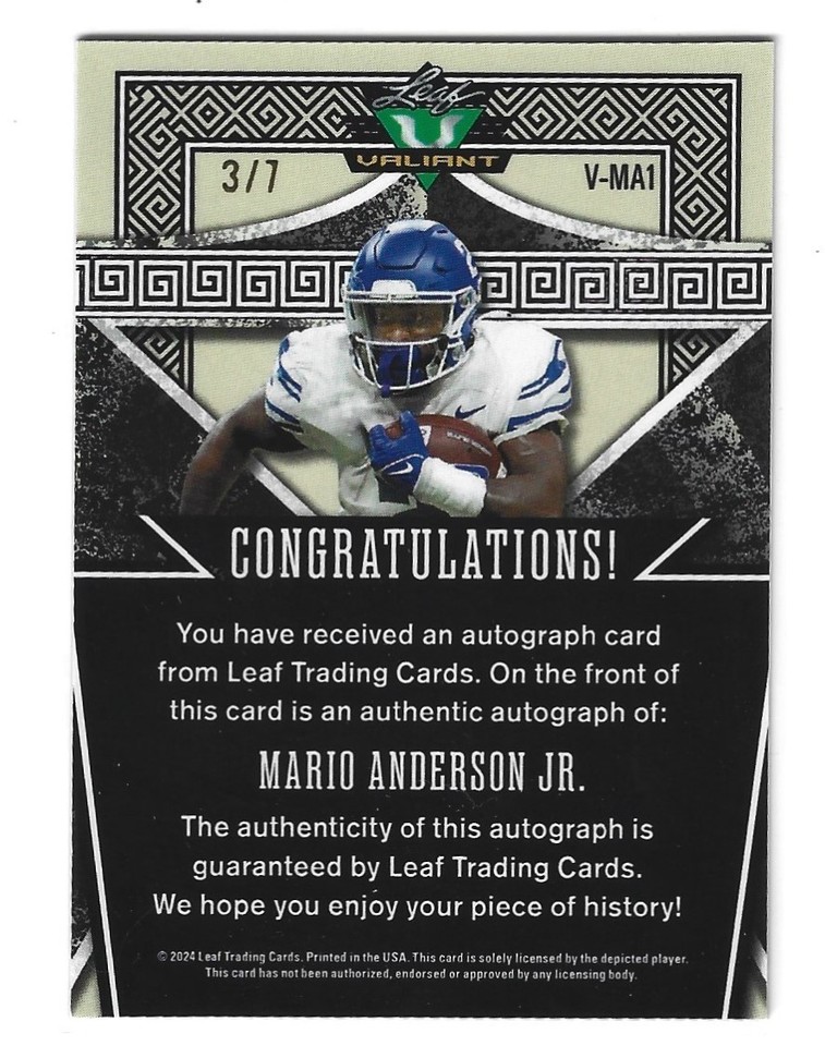 2024 Leaf Eclectic Valiant Mario Anderson Jr Auto V-MA1 Pink Prismatic ...