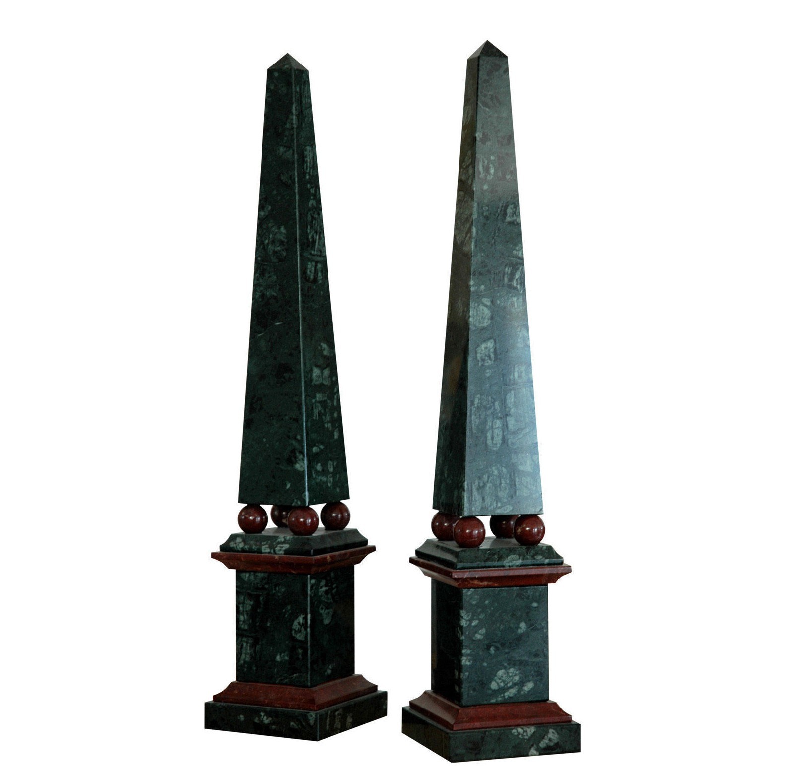 Obelisco Classico Marmo Verde e Rosso con Sfere Italian Marble Obelisk ...