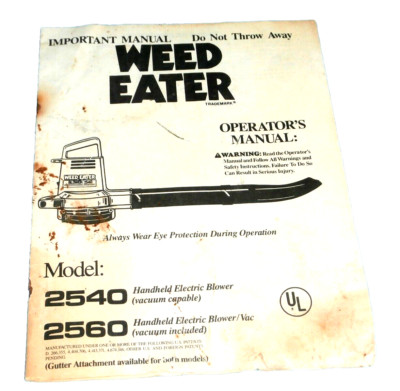 VTG WEED EATER 2540/2560 OPERATORS/OWNERS MANUAL ONLY PRINTED ON IT DO ...