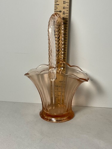 Fenton Pink glass small basket, scalloped rim rope design handle | eBay