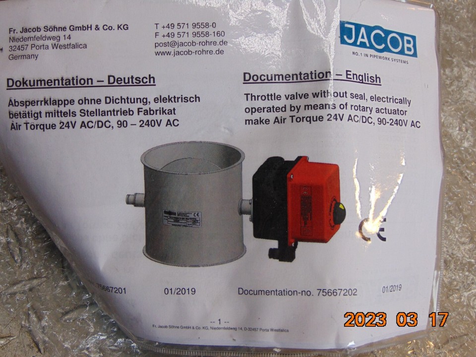 JACOB 4108494/10 THROTTLE VALVE W/O SEAL w ER20.X03.M00 ROTARY ACTUATOR ...