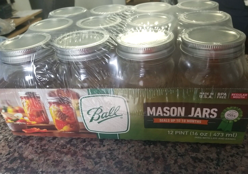 (ONE DOZEN) MASON JARS, PINT, 16 oz JARS, REGULAR MOUTH, 5 1/4" TALL ...