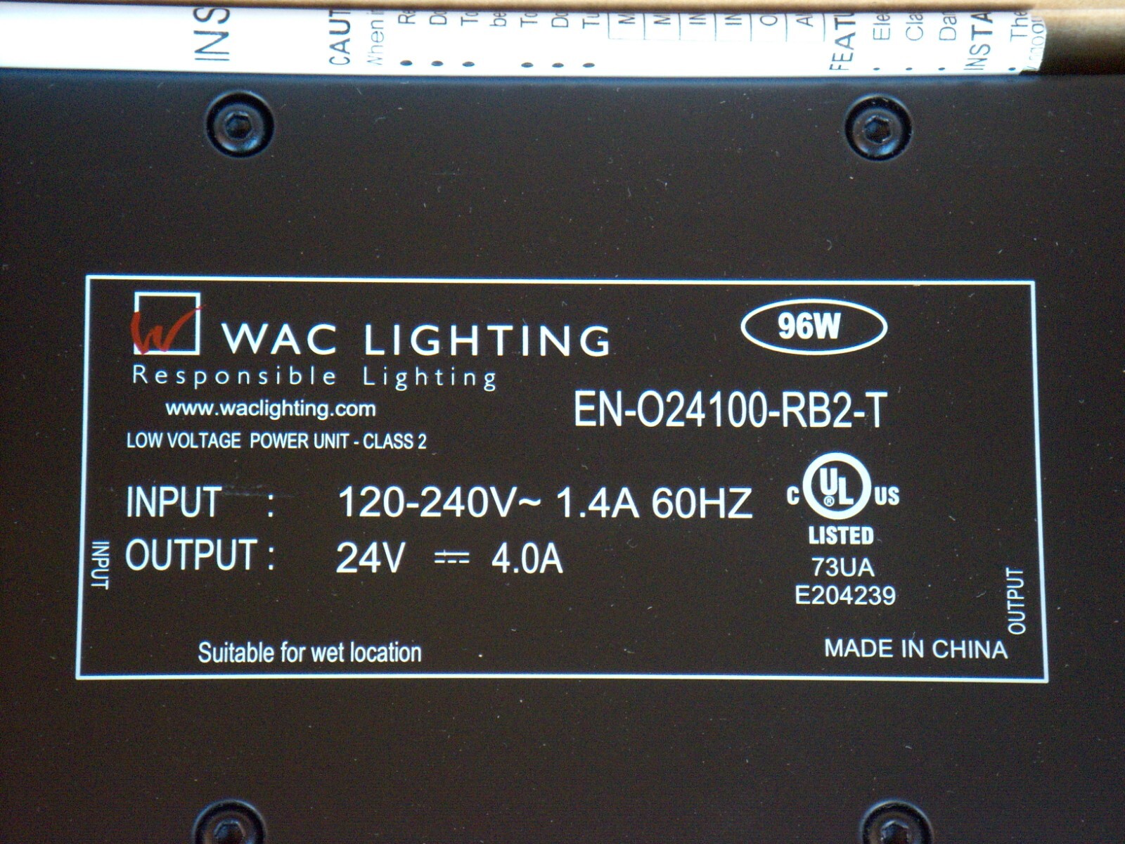 WAC Lighting Transformer EN-O24100-RB2-T / 96W / 24V / Wet Location | eBay