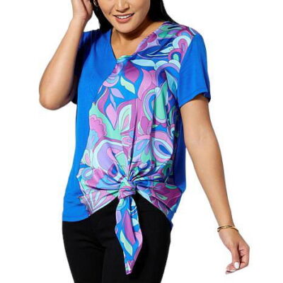 IMAN Global Chic Mixed Media Asymmetric Scarf Top Bright Sapphire | eBay