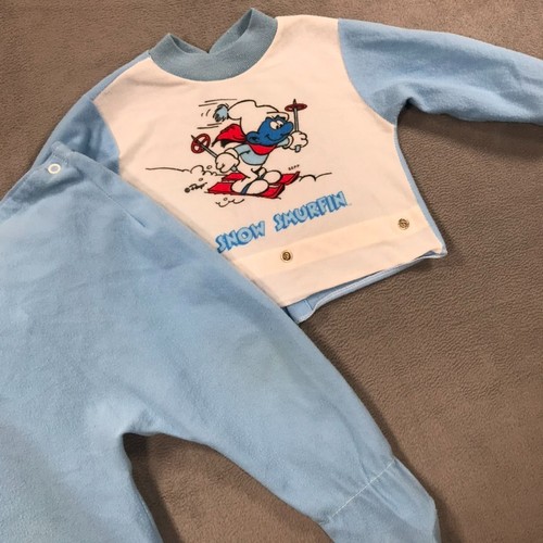 Vintage 80s Smurfs SEARS Pajamas Cartoon Infant Baby 18 Months 2 Piece ...