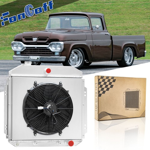 4 Row Aluminum Radiator Shroud Fan For 1957-60 Ford F100 Truck 3.6L-5 ...