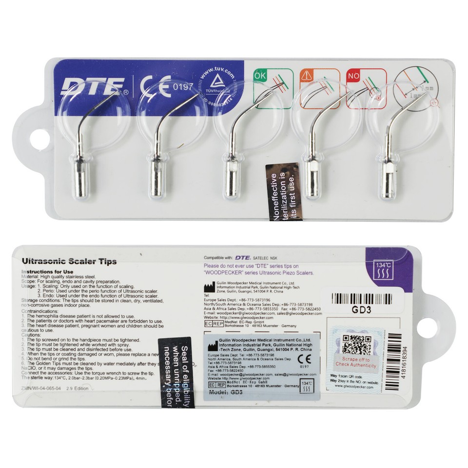 Woodpecker DTE Dental Ultrasonic Scaler Tips Endo Cavity Perio Scaling ED GD PD | eBay