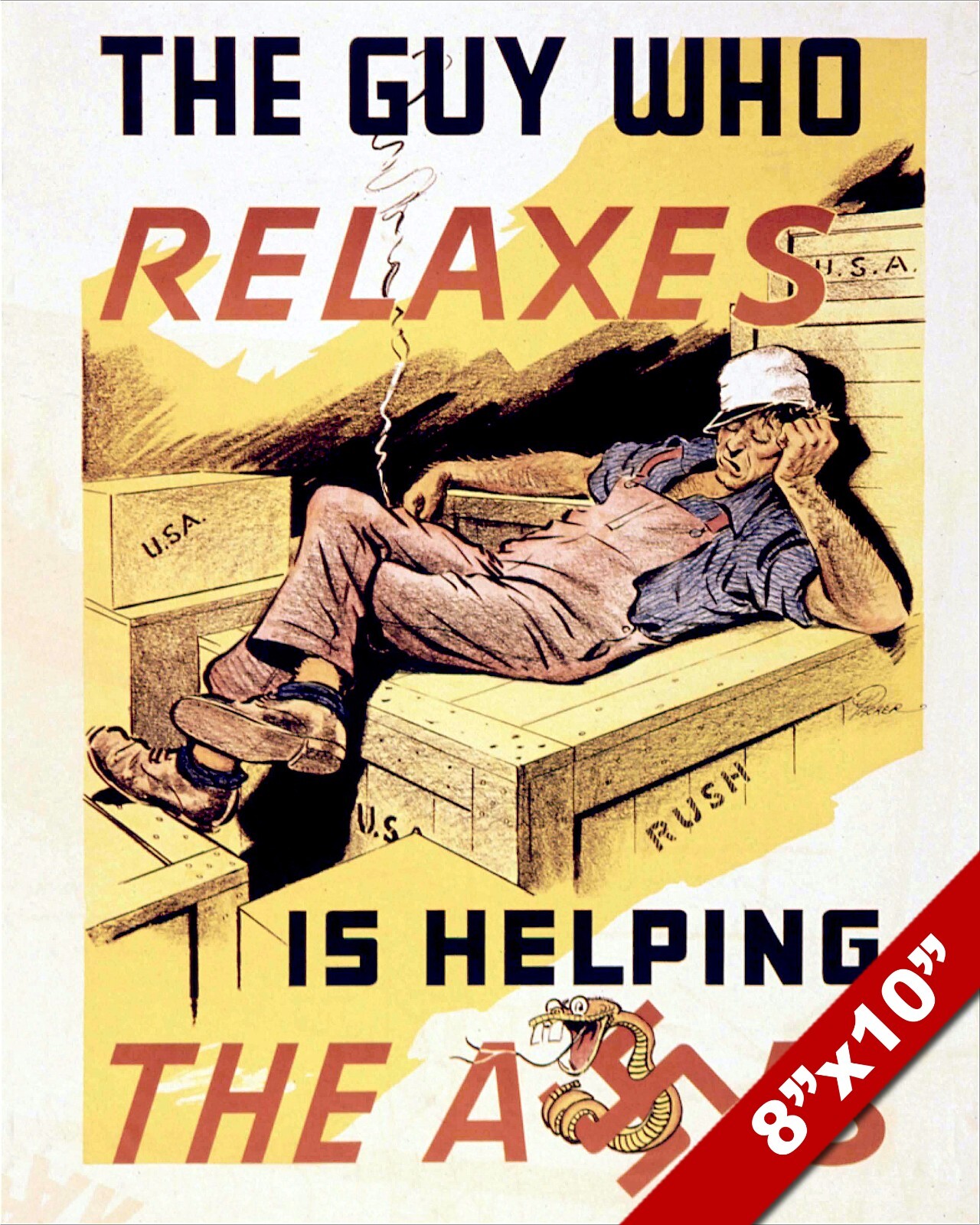 WWII GET BACK TO WORK LAZY ANTI AXIS PROPAGANDA POSTER REAL CANVAS ART ...