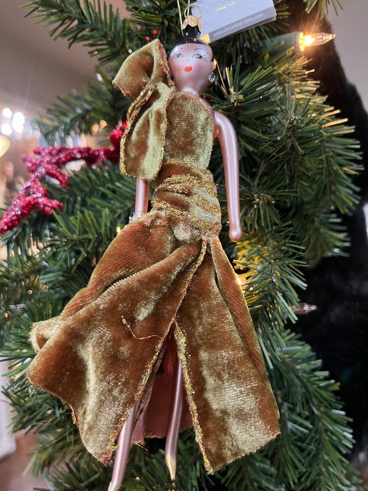 De Carlini Lady Christmas Glass Ornament Sexy Gold, Backless Velvet ...