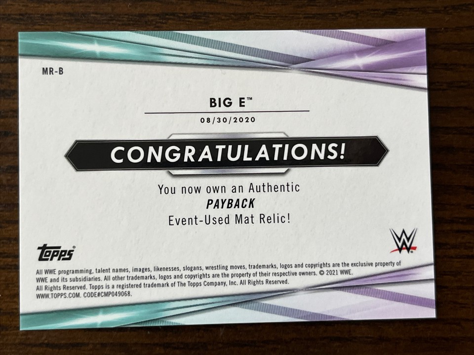 2021 Topps WWE Mat Relic #MR-B Big E Payback Event | eBay