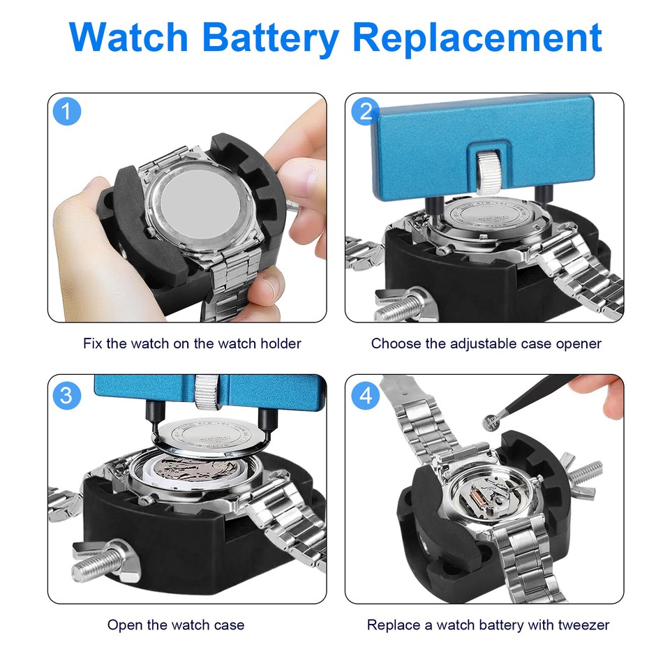 Adjustable Watch Back Case Opener Remover Battery Replacement Repair 12 ...
