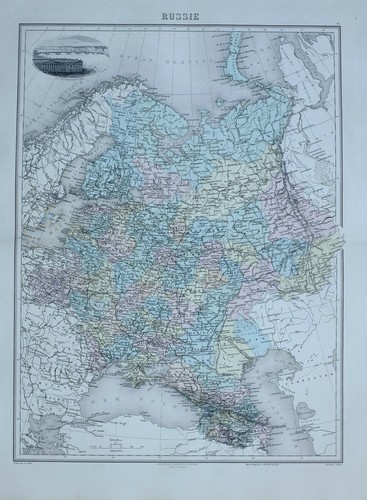 1890 HAND COLOURED MAP RUSSIA FINLAND POLAND ST PETERSBURG SAMARA ...