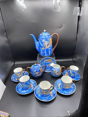 Vintage Blue Dragonware Kutani Moriage Geisha Lithophane Tea Set 16pc ...