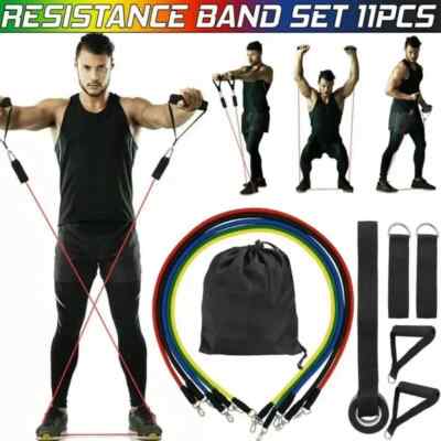 11 PCS Resistance Band Set Yoga Pilates Abs Exercise Fitness Tube ...
