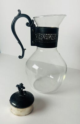 Vintage Corning Glass Coffee Pot Carafe Pitcher w/ Silver Plate Handle ...