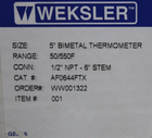 Weksler AF0644FTX 5" Face Bimetal Thermometer 50-550 Degrees 1/2” NPT 6 ...