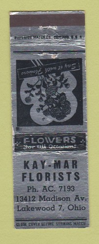 Matchbook Cover - Kay Mar Florists Flowers Lakewood OH | eBay