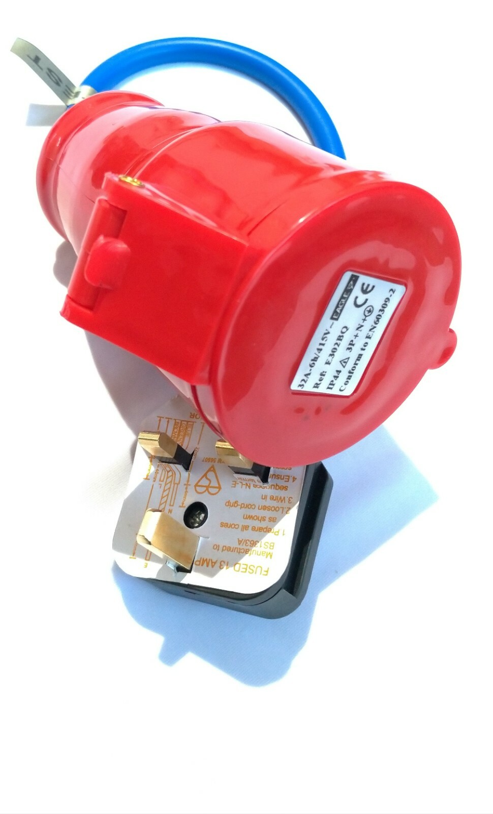 3 PHASE 400V RED 32A PAT TESTING ADAPTER 5 PIN 3 PHASE TEST LEAD FOR ...