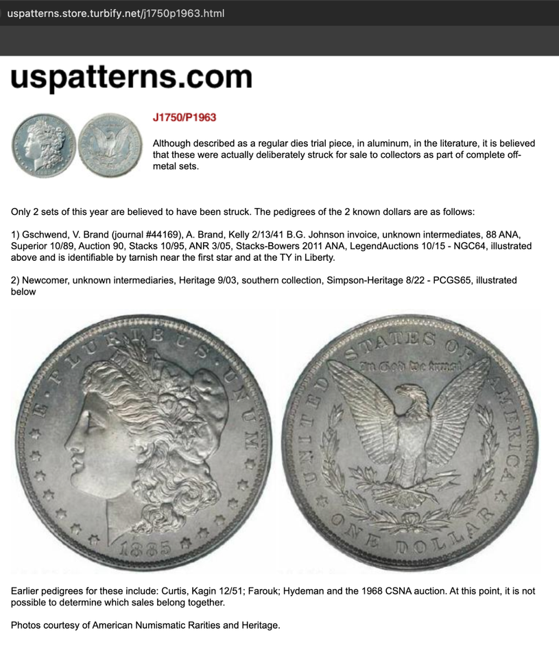 1885 PCGS PR65 Aluminum Morgan Dollar 🔴 2 Minted 🔴 Only ALUMINUM $1 ...