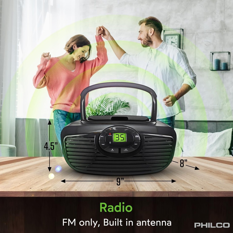Philco Boombox Portable CD Player with Bluetooth, USB Playback MP3, AUX ...