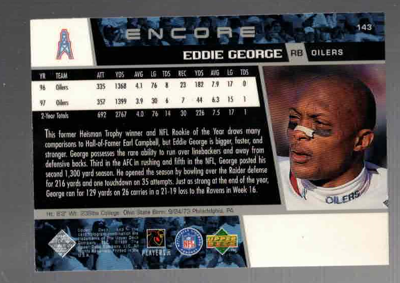 1998 Upper Deck Encore Eddie George #143 Oilers | eBay