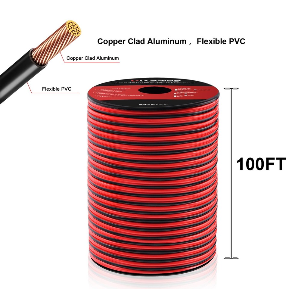 12Gauge 100FT Electrical Wire Cable 2 Conductors Red Black Cable Hookup ...
