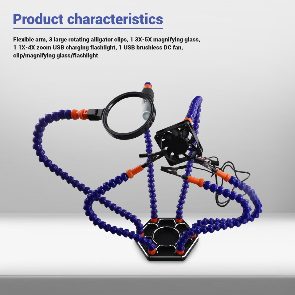 PCB Soldering Holder Helping Hands LED Lamp 3X Magnifying Glass for1882 ...