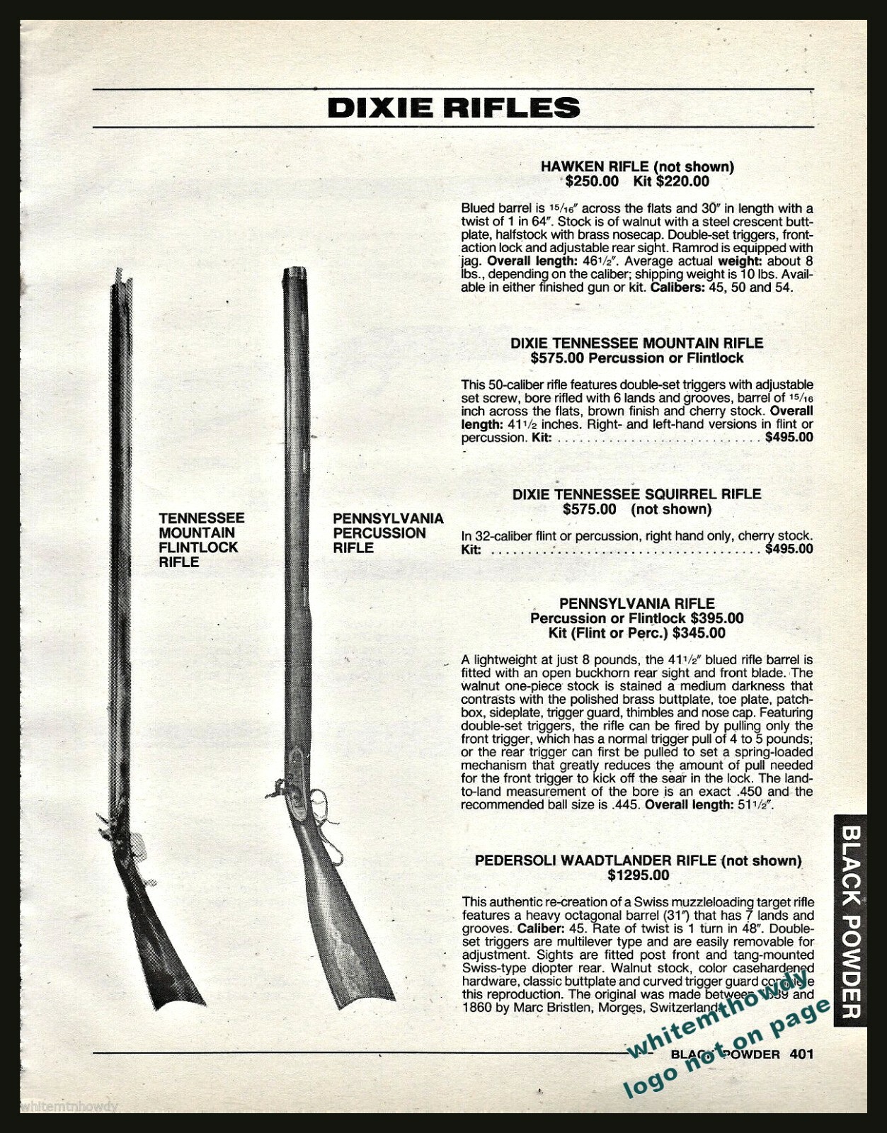 1996 TENNESSEE MOUNTAIN Flintlock Pennsylvania Percussion Dixie Rifle ...