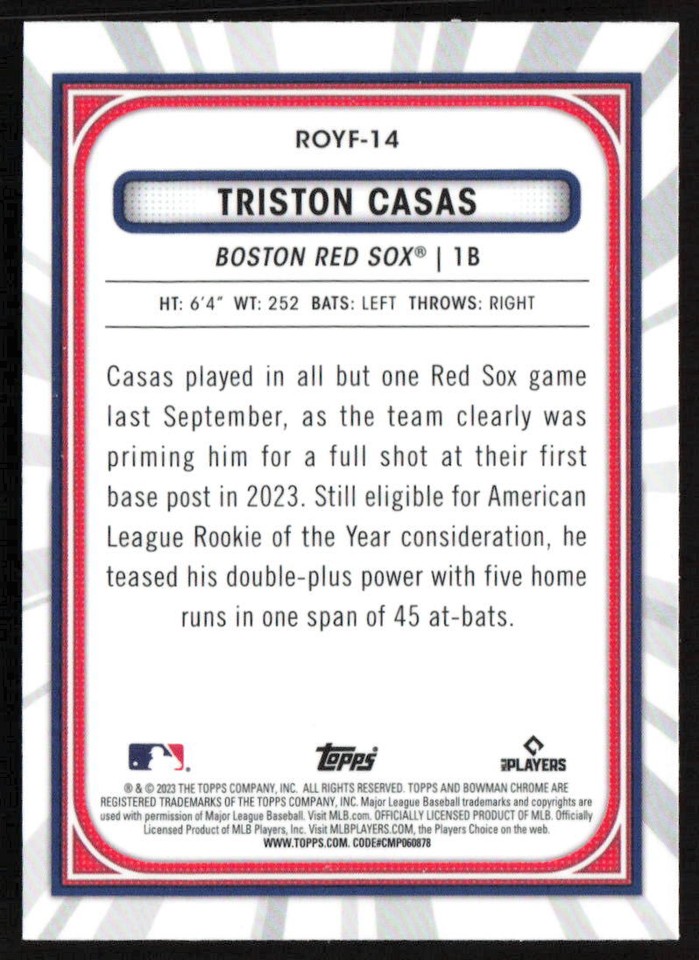 2023 Bowman Chrome #ROYF-14 Triston Casas Mega Box ROY Favorites | eBay