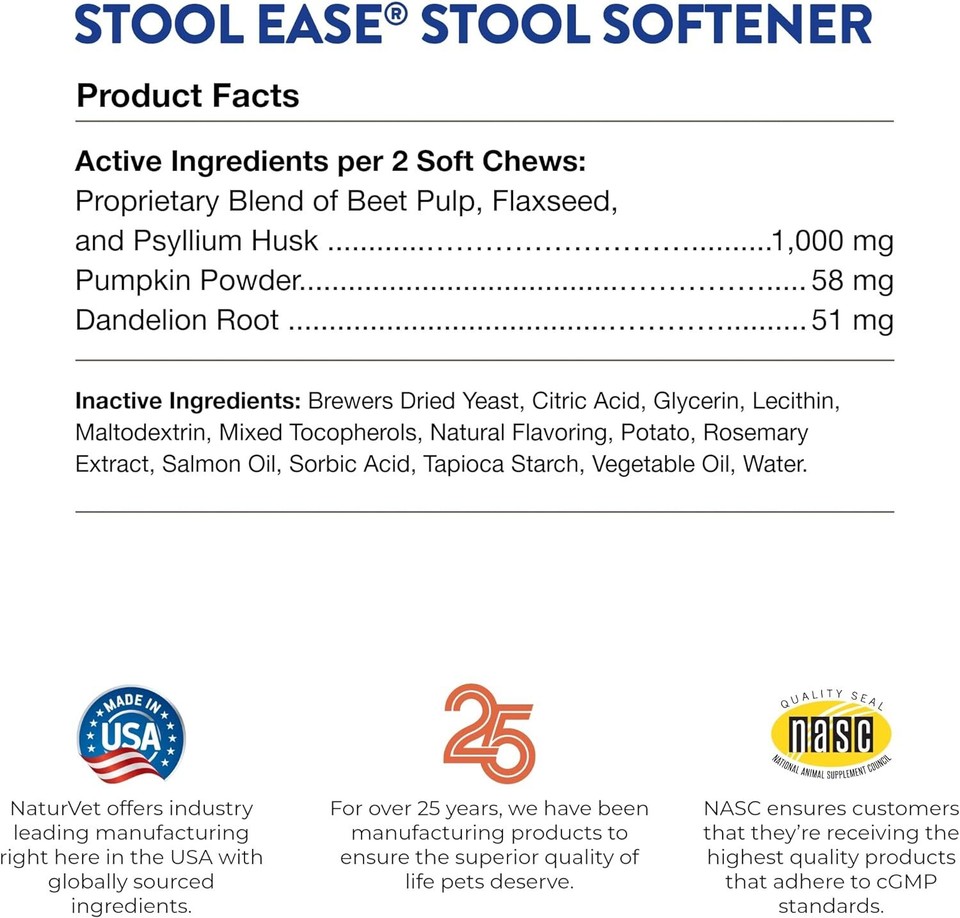 NaturVet Stool Ease Stool Softener Plus Pumpkin for Dogs 40 Soft Chews ...