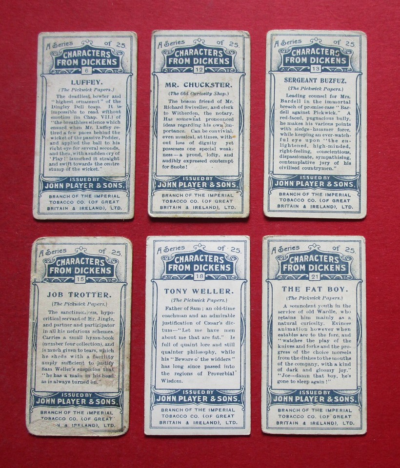 PLAYER 6 ANTIQUE 1912 CIGARETTE CARDS CHARACTERS FROM DICKENS 6-12-13 ...