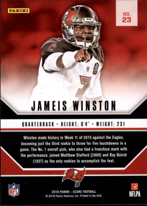 2016 Score Signal Callers Red Buccaneers Football Card #23 Jameis ...