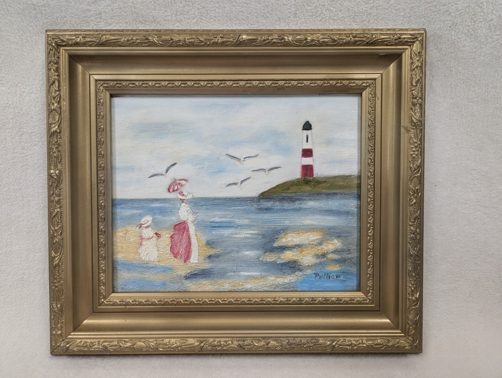 Original Canvas Framed Oil Painting Seascape Beach ~ Signed Jessica ...
