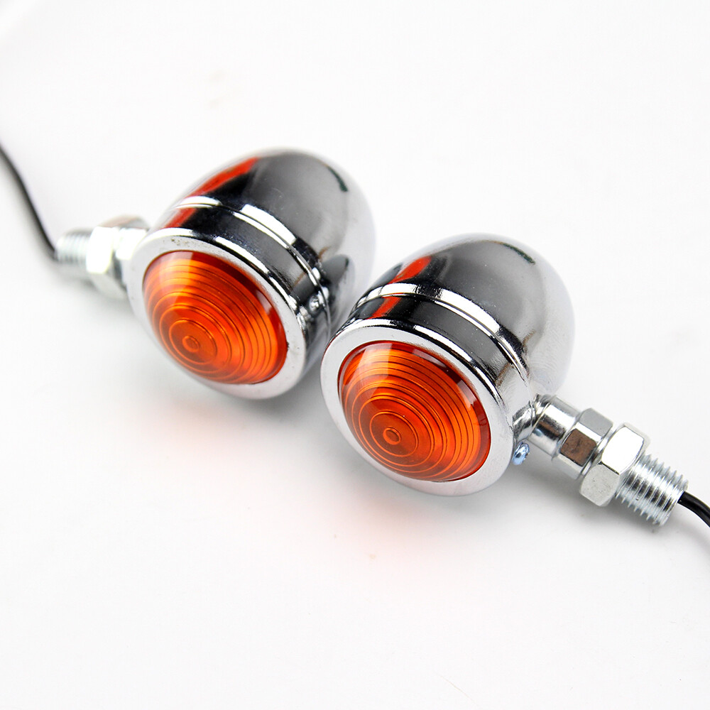 4PCS Vintage Motorcycle Tail Turn Signals Lights Amber Chrome Bullet ...