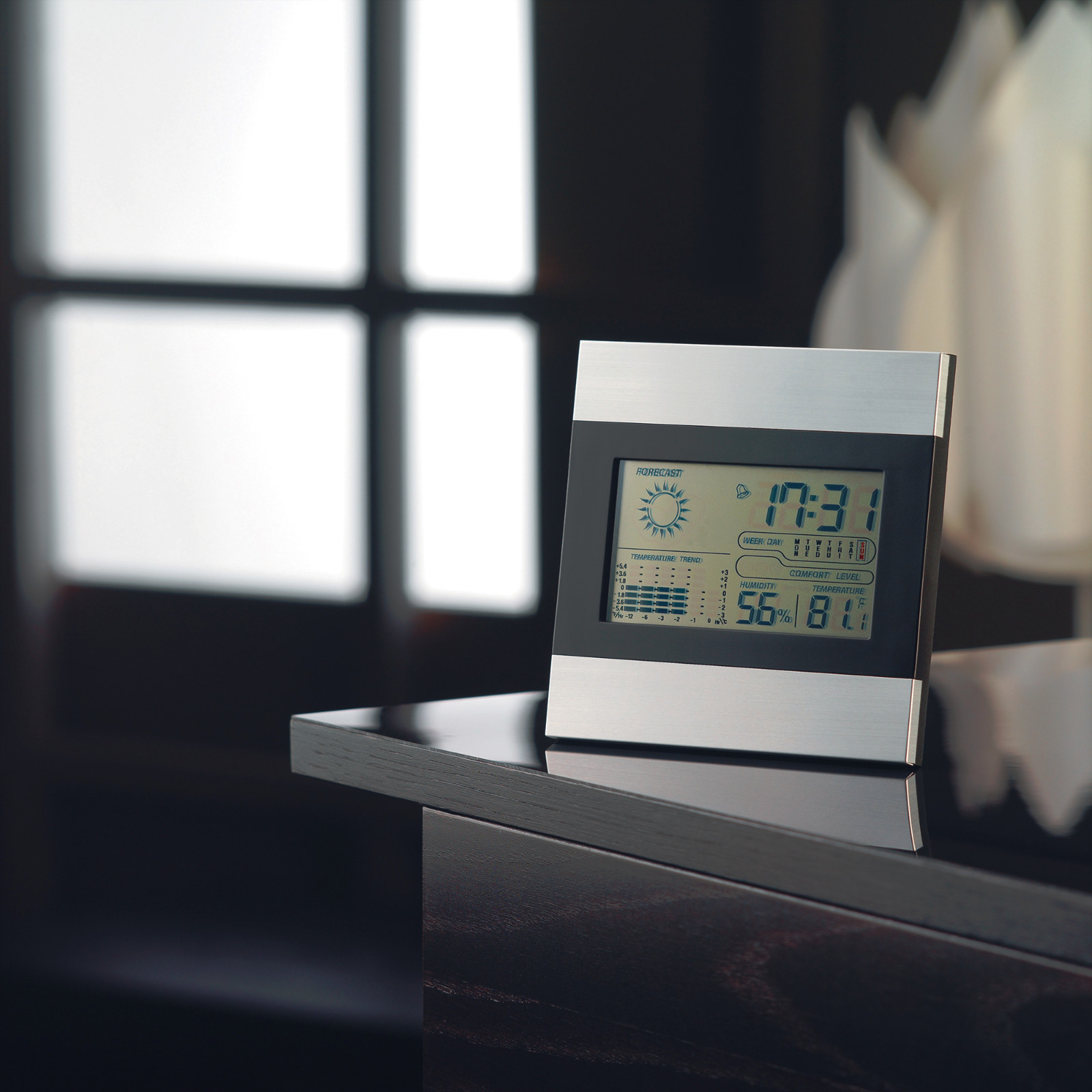 Stylish Desk Weather station Clock. Displays Forcast, Humidity, Time ...