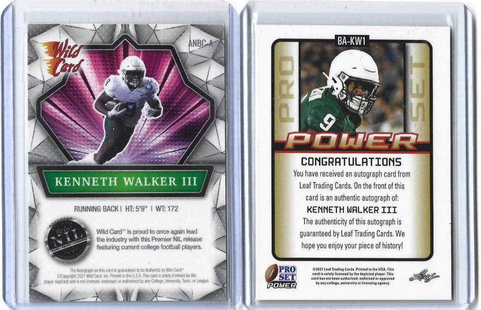 Lot of 2 Seattle Seahawks Star RB Kenneth Walker Autograph Rookie Cards ...
