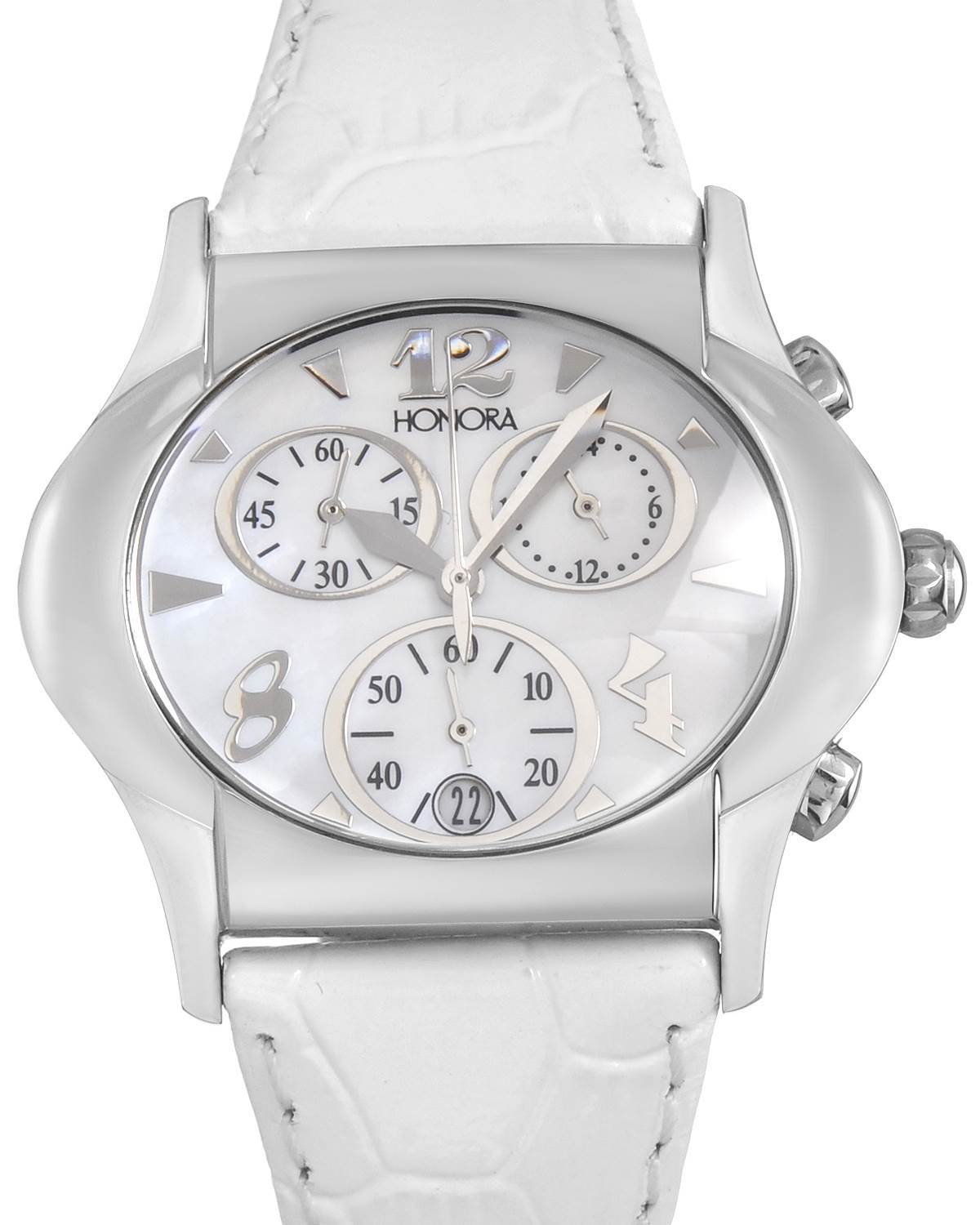 HONORA CHRONOGRAPH DATE WATCH WITH GENUINE MOTHER OF PEARL,WHITE STRAP ...